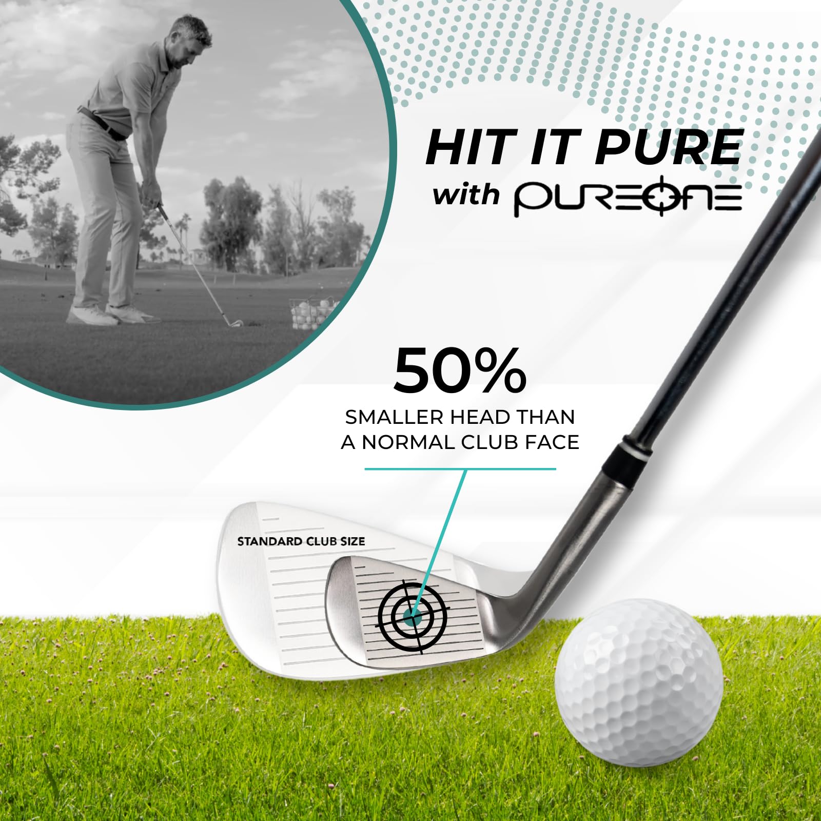 PureOne Golf Center Strike Training Club, Mid-Iron - Golf Swing Trainer for The Sweet Spot - Right Handed