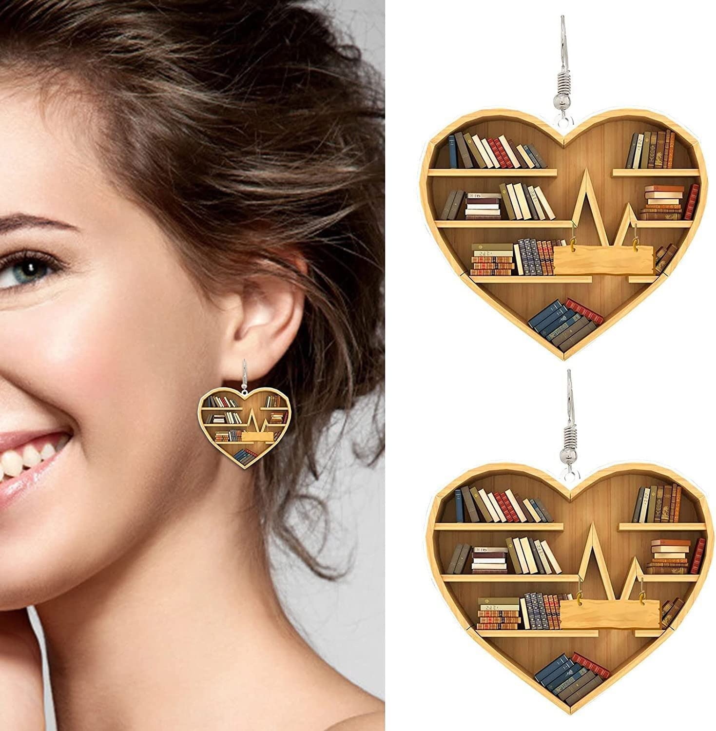 Teacher Earring for Women,Back to School Acrylic Earrings Book Lover Earrings Heart Librarian Grade Earring Decor Pendant Bookworm Gift for Book Lover ((heart)