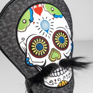 Pins & Aces LE Sugar Skull Mustache Fairway Wood Head Cover - Premium, Hand-Made Leather 3W or 5W Headcover - Funny, Tour Quality Golf Club Cover - Style and Customize Your Golf Bag Grey Camo