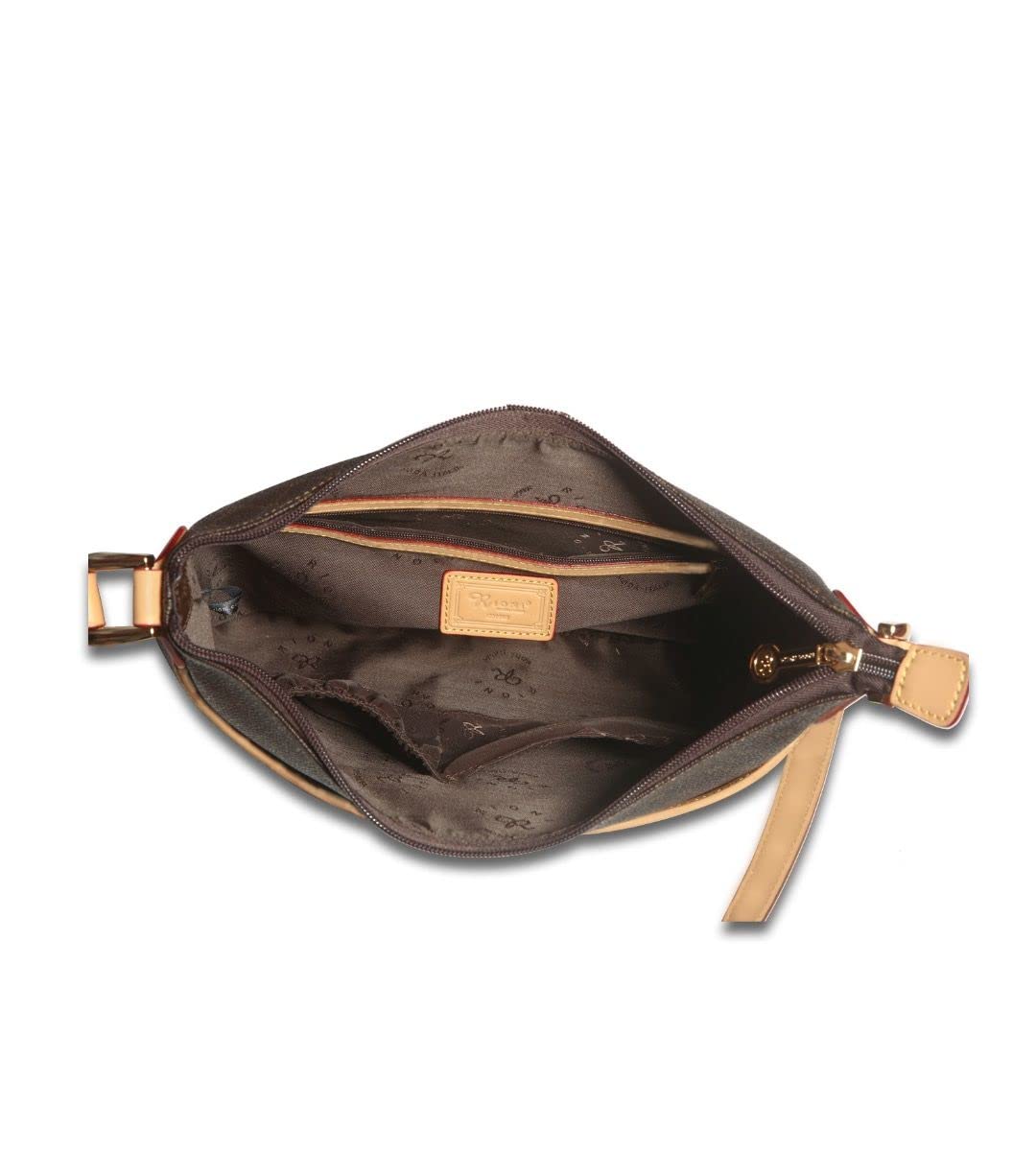 Rioni ST-20294 Livvy THE HOBO MESSENGER SIgnature Brown Canvas Leather Handbag Crossbody