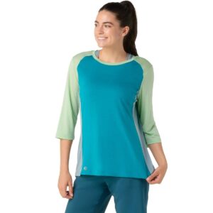 smartwool women's ultralite mountain bike shirt — merino wool 3/4 sleeve tee (regular fit), deep lake, x-small