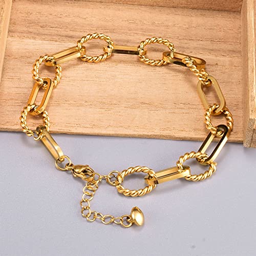 7mm Woman Gold Stainless Steel Rope Rolo Link Thick Chain Bracelet Bead#15563