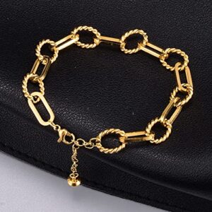 7mm woman gold stainless steel rope rolo link thick chain bracelet bead#15563