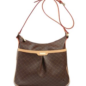 Rioni ST-20294 Livvy THE HOBO MESSENGER SIgnature Brown Canvas Leather Handbag Crossbody