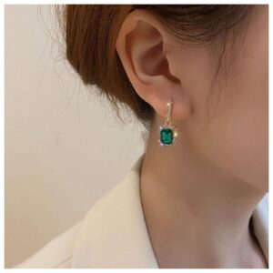 yheakne vintage emerald dangle earrings emerald green crystal earrings gold emerald earrings french cubic green drop earrings jewelry for women and girls