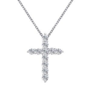 tianyu gems 2.75ct moissanite cross pendant necklace for women 925 sterling silver white gold plated with gra certificate 4mm df vvs color moissanites necklace 18'' chain