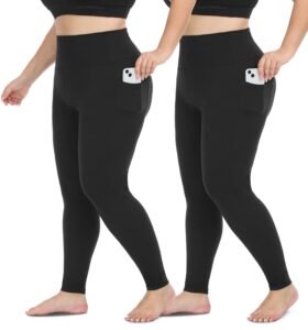 hi clasmix plus size leggings for women with pockets 1x-4x-high waisted tummy control non see through super soft black leggings yoga pants(2 pack black pockets,xx-large)