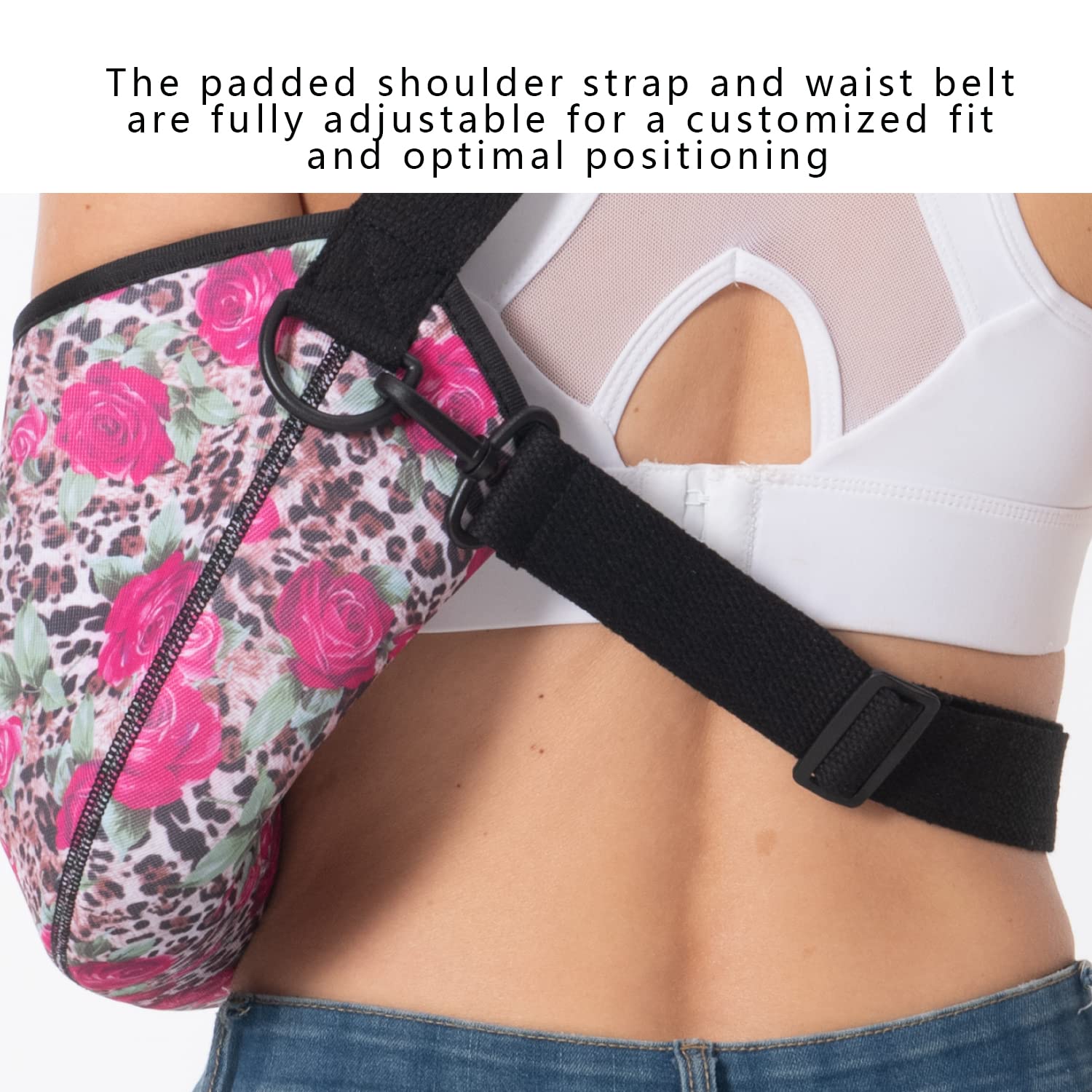 Fotgok Foam Arm Sling Shoulder Immobilizer Rotator Cuff Support Brace with Waist Strap for Shoulder Injury for Women for Broken Dislocated Fracture, Rose Leopard