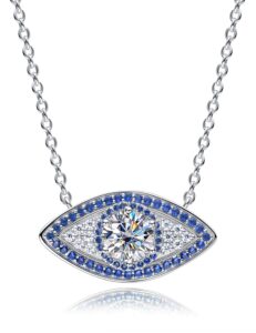 cannycat moissanite evil eye pendant necklace 1.2 cttw d color vvs moissanite and sapphire necklaces lab created diamond platinum plated sterling silver chain 16”+2” lucky gift for women