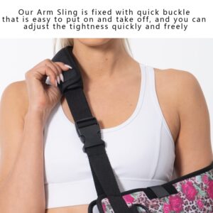 Fotgok Foam Arm Sling Shoulder Immobilizer Rotator Cuff Support Brace with Waist Strap for Shoulder Injury for Women for Broken Dislocated Fracture, Rose Leopard