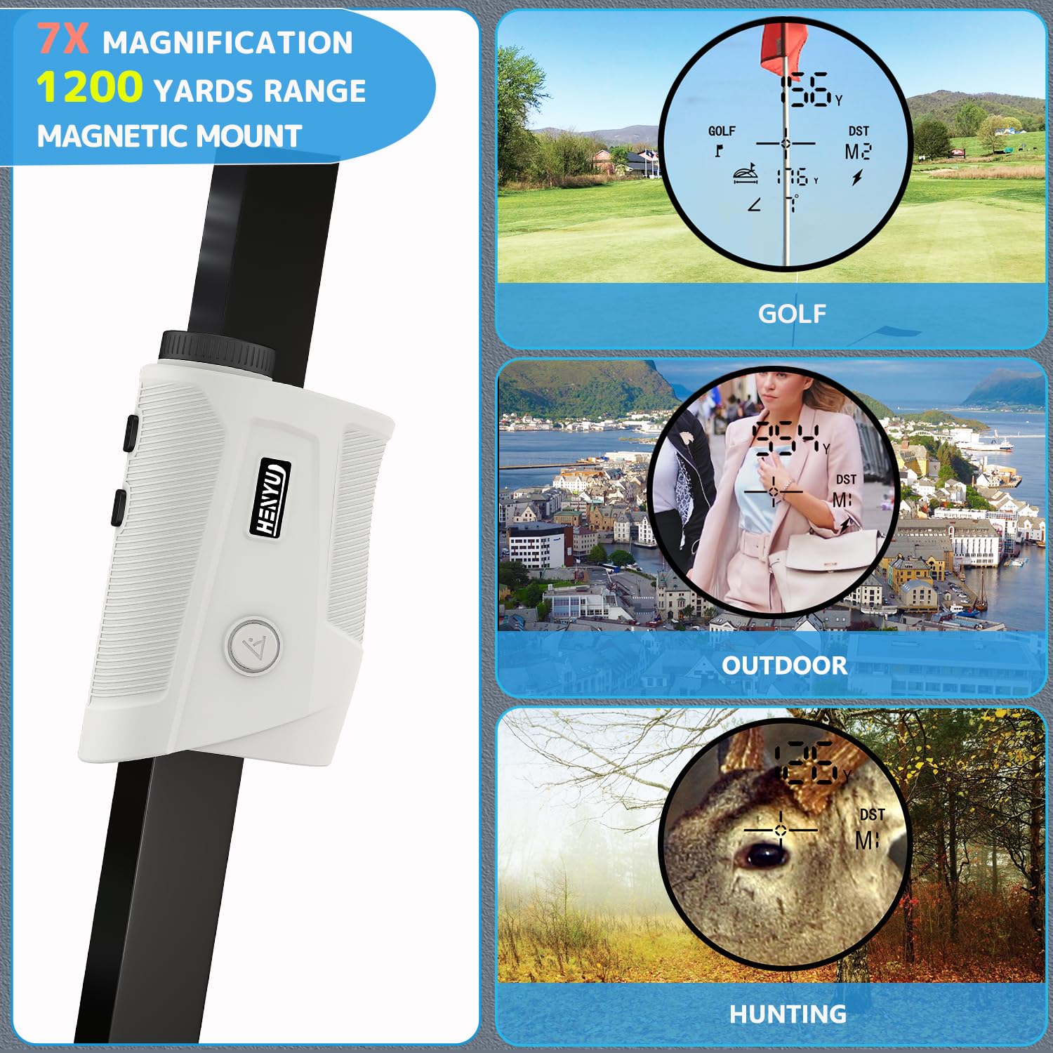 Golf Rangefinder with Slope, Golf Laser Rangefinder,1200 Yard Range Finder Golfing with Magnetic Holder, USB C Rechagreable, 7X Magnification, High-Precision Flag Lock Vibration, Fast Focus