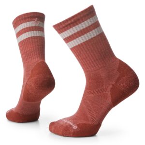 smartwool athletic targeted cushion merino wool stripe crew socks for men and women dusty cedar, large