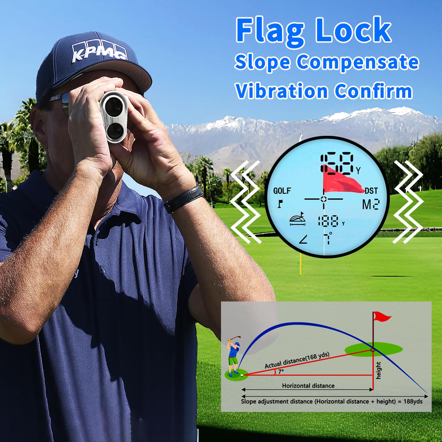 Golf Rangefinder with Slope, Golf Laser Rangefinder,1200 Yard Range Finder Golfing with Magnetic Holder, USB C Rechagreable, 7X Magnification, High-Precision Flag Lock Vibration, Fast Focus