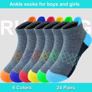 Tsmollyu Boy Socks 24 Pairs Half Cushioned Low Cut Socks Ankle Athletic Sports Socks With Cushioned Sole For Little Big Kids Age 3-14(7-10 Years)