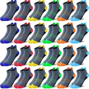 tsmollyu boy socks 24 pairs half cushioned low cut socks ankle athletic sports socks with cushioned sole for little big kids age 3-14(7-10 years)