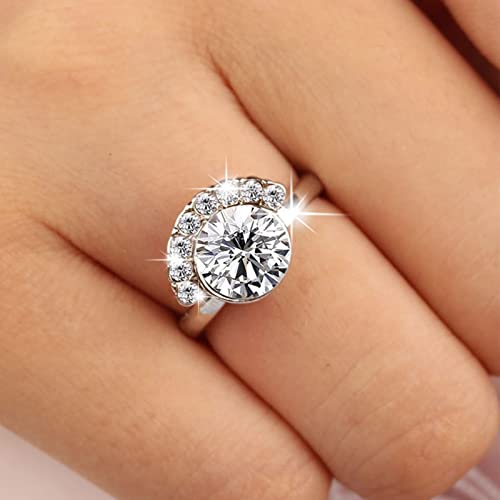 Between The Finger Ring Diamond Encrusted Chic Metal Geometric Fan Diamond New Ring White Foreverbrilliant Engagement Ring Engagement Jewelry Gift Women Wedding Rings Jewelry Features (White, 6)