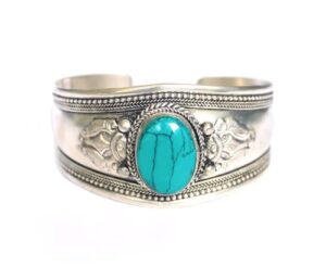 boho one stone blue stabilized-turquoise adjustable cuff bracelet | jewelry for men & women