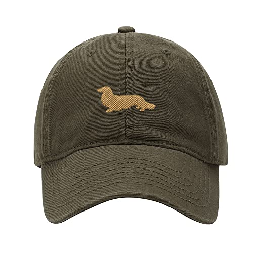 L8502-LXYB Baseball Cap Men Long Haired Dachshund Embroidered Washed Cotton Dog Hat Baseball Caps (Green,7 5/8)