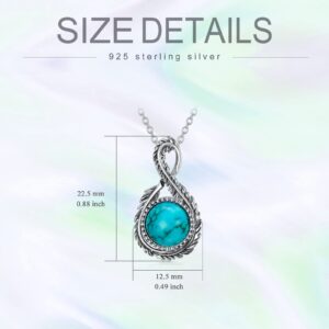 BETHZA Natural Turquoise Necklace for Women 925 Sterling Silver Oxidized Genuine Gemstone Infinity Feather Pendant Western Jewelry Gifts for Birthday Christmas