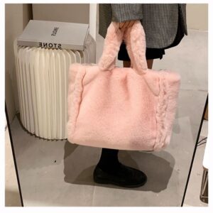 Large Fluffy Fuzzy Tote Bag Furry Purse Faux Fur Totes Shoulder Bags Women Plush Handbag Cute Winter Fashion Purses (pink)