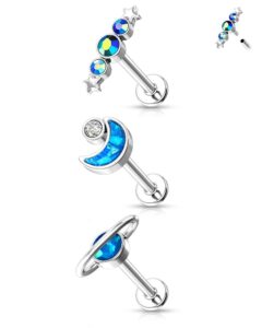 melighting labret jewelry internally threaded 16g blue glitter planet labret stud stainless steel 316l moon helix earrings star tragus conch piercing jewelry for women