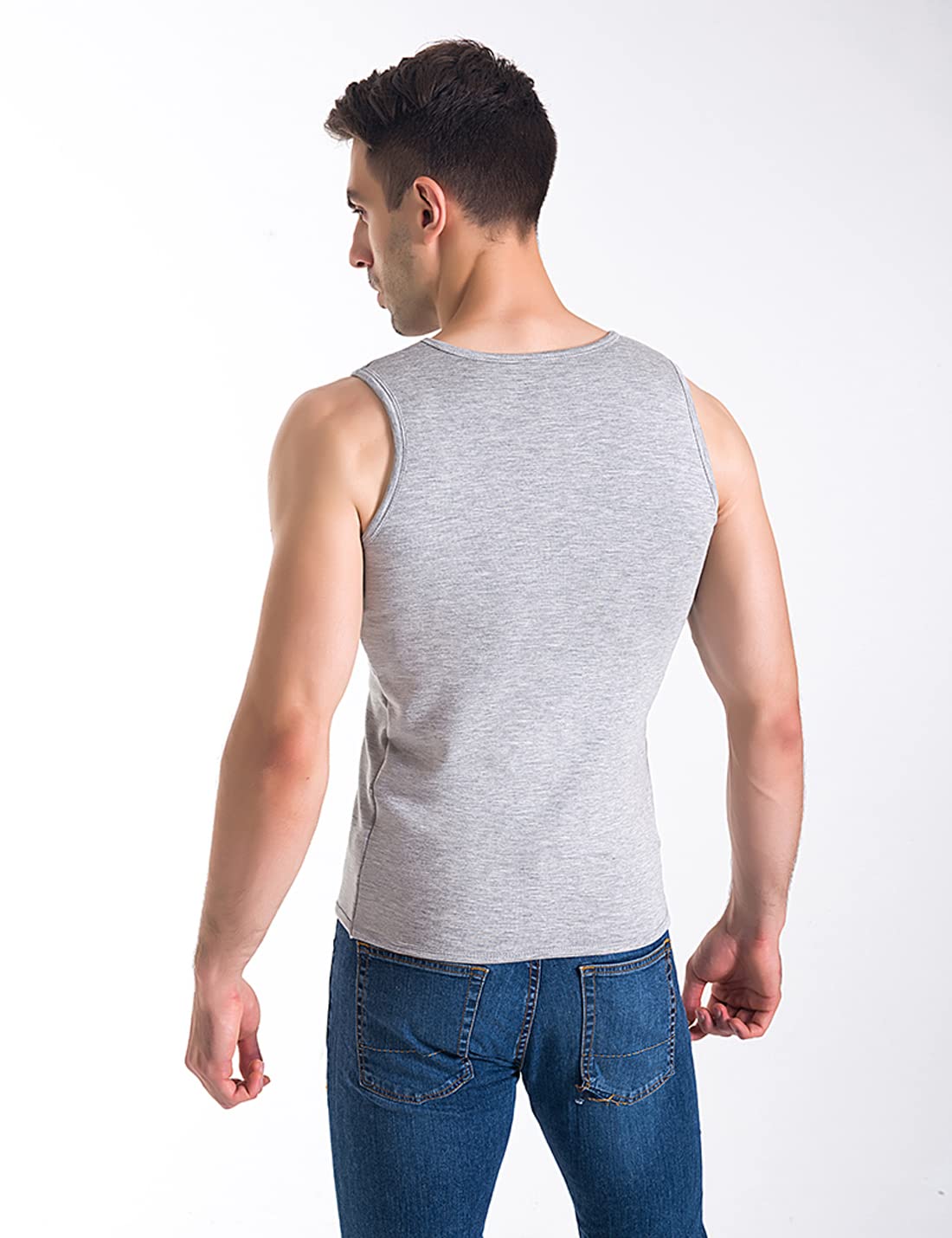 Locachy Men's Cotton Winter Warm Thermal Underwear Sleeveless Vest Fleece Lined Base Layer Tank Top Light Grey L