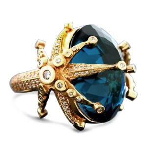 mylyahy womens exaggeration starfish blue cubic zirconia ring,14k yellow gold sapphire ring blue gemstone cz crystal punk biker gothic cocktail party ring jewelry gift for women girls her (ring_a, 8)