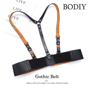 BODIY Punk Goth Women Waist Belts Black PU Leather Fashion Body Chain Belt Rave Accessory Belt Adjustable