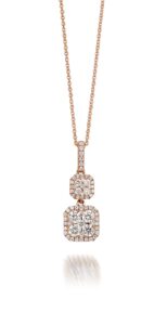 5/8 carat diamond cushion shape double halo pendant necklace for women in 14k rose gold (h-i, si2-si3, cttw) on 18 inch long chain with spring ring clasp by levian