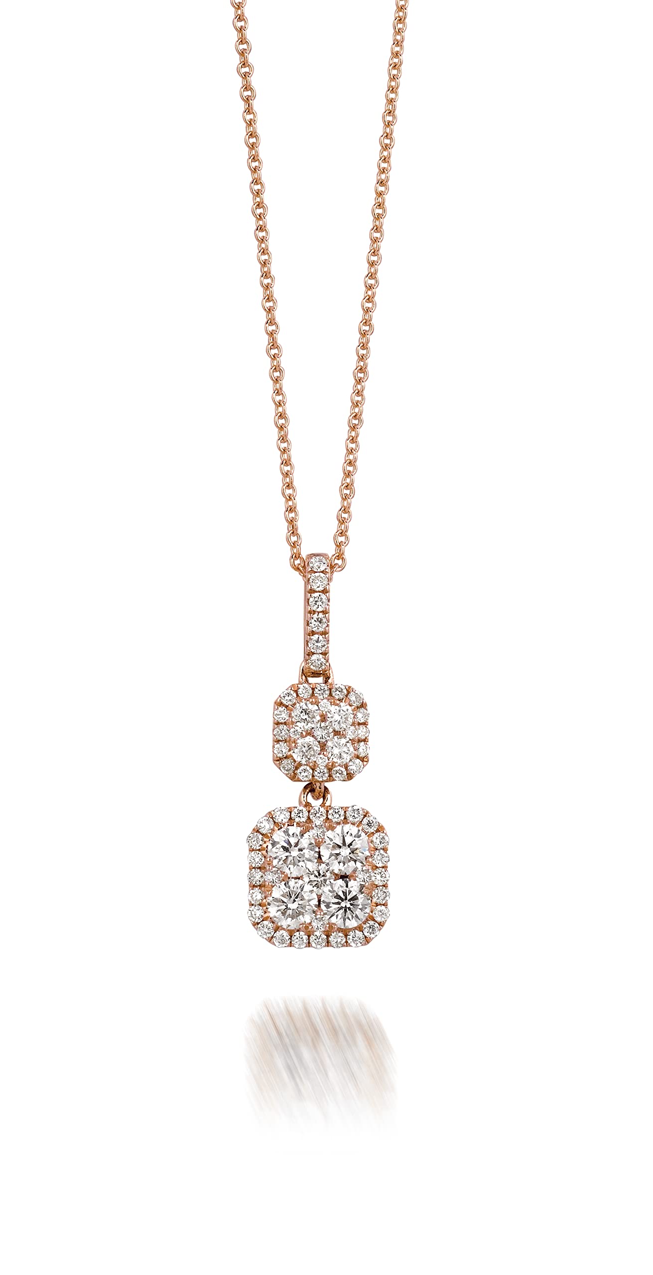 5/8 Carat Diamond Cushion Shape Double Halo Pendant Necklace for Women in 14k Rose Gold (H-I, SI2-SI3, cttw) on 18 Inch Long Chain with Spring Ring Clasp by LeVian