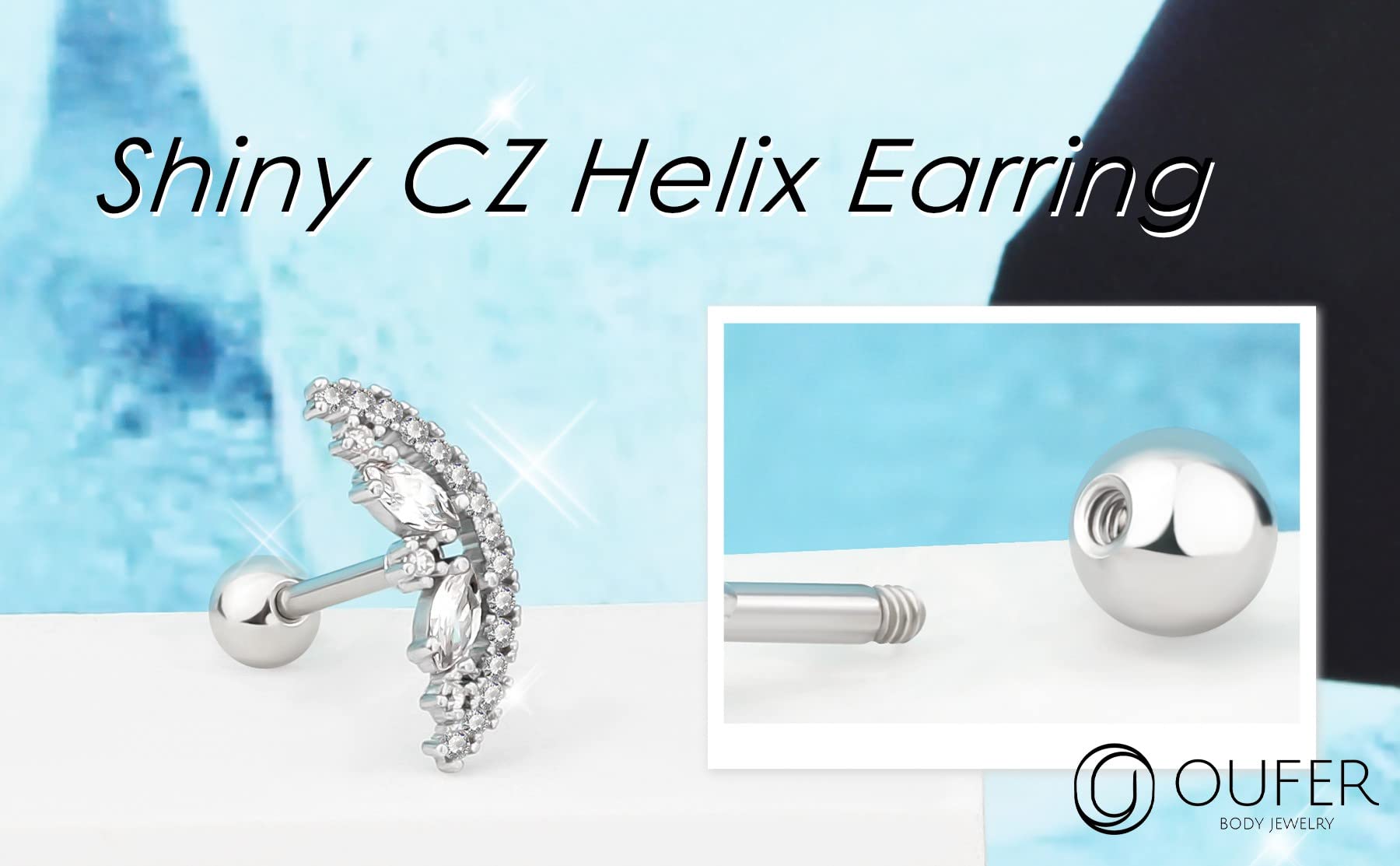 OUFER 16G Helix Piercing Jewelry, 316L Surgical Steel Cartilage Earrings Stud, Clear CZ Tragus Earrings, Conch Lobe Piercing Jewelry for Women Men