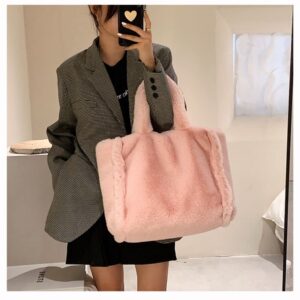 Large Fluffy Fuzzy Tote Bag Furry Purse Faux Fur Totes Shoulder Bags Women Plush Handbag Cute Winter Fashion Purses (pink)