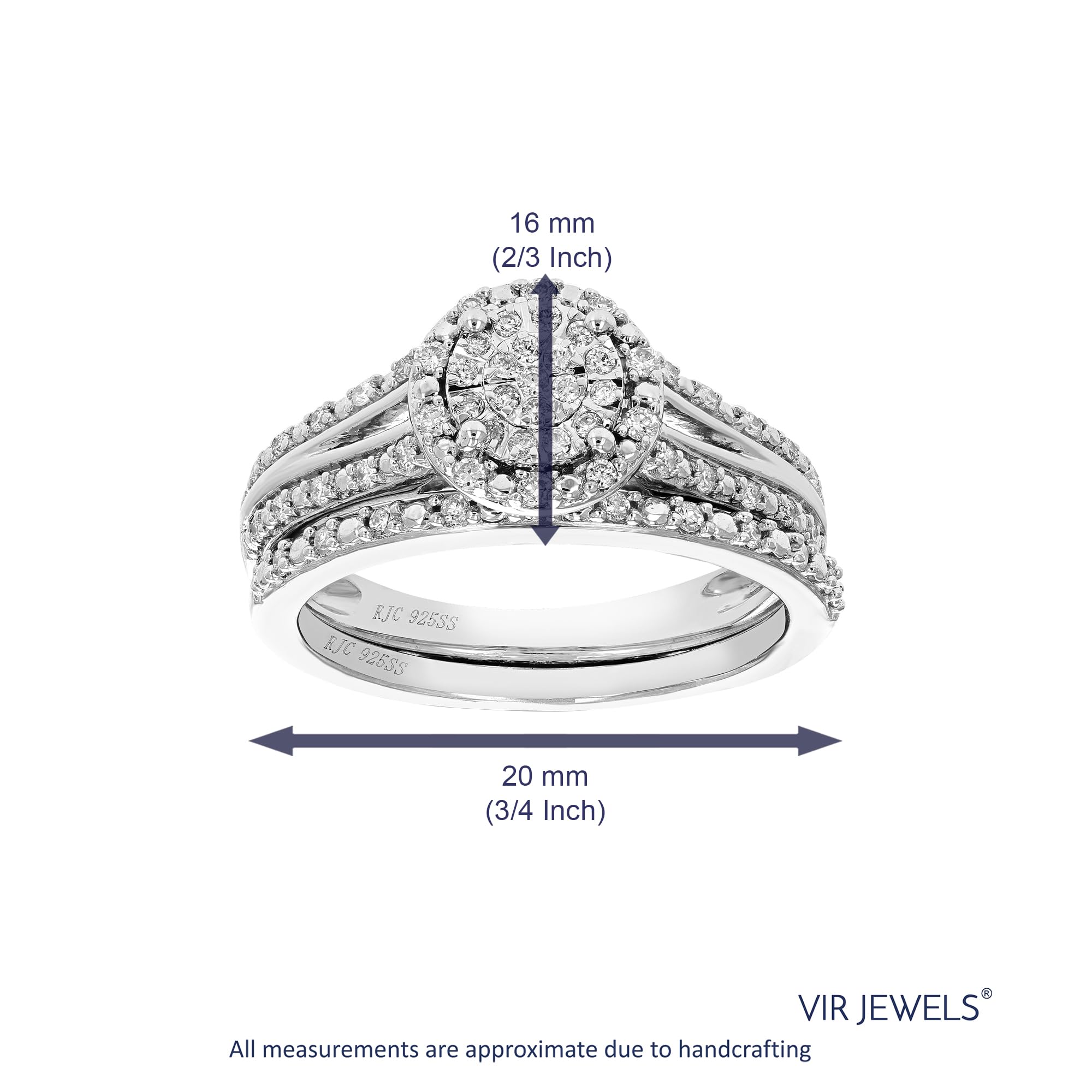 Vir Jewels 1/4 cttw Lab Grown Diamond Wedding Engagement Bridal Set Round for Women in .925 Sterling Silver Prong Set Size 6