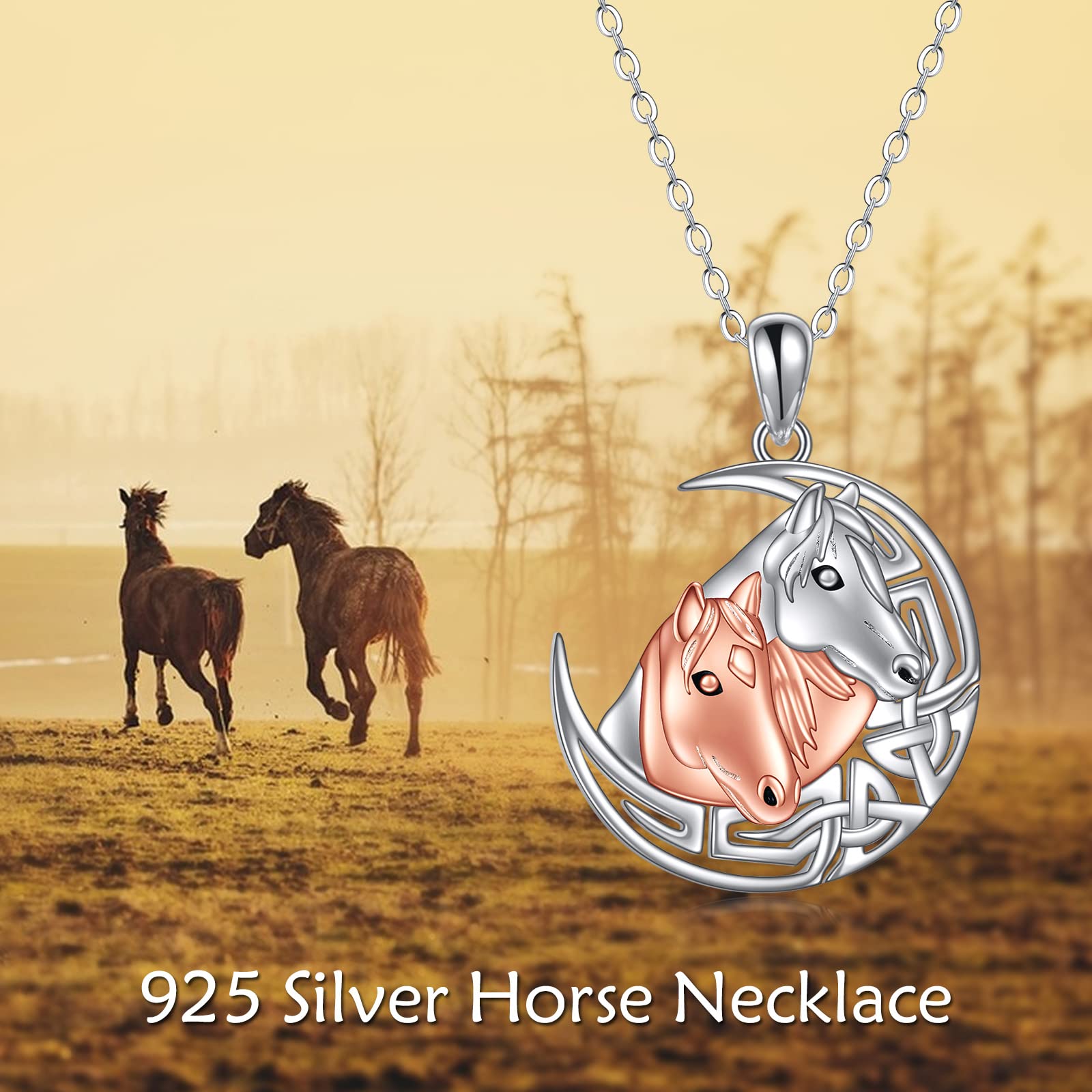 VONALA Horse Necklace 925 Sterling Silver Crescent Moon Pendant Necklaces Animal Jewelry Gifts for Women