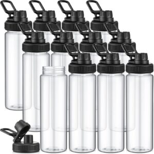 raiten 24 oz clear plastic sports water bottle with spout lid, 12 pack, bulk, 24 oz