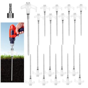 18 tent stakes heavy duty metal tent stakes screw in camping stakes with luminous head ground anchor pegs threaded tent spikes with hex head driver and storage box