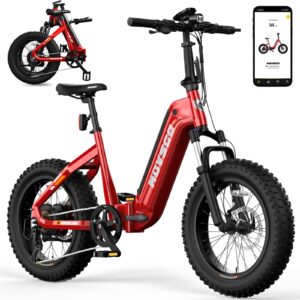 electric bike for adults, hovsco foldable 20'' fat tire ebike 750w motor torque sensor 28mph bike, 48v 15ah lg battery 65 miles adult bicycle with shimano 7-speed, dual shock absorber, red