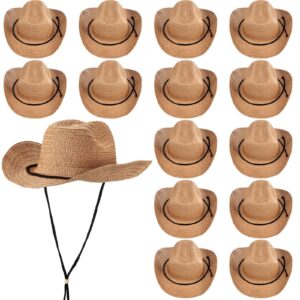 15 pcs straw cowboy hat party hat panama sun hat beach hat for travel gardening party activities horseback riding music festival hiking mountain climbing brown