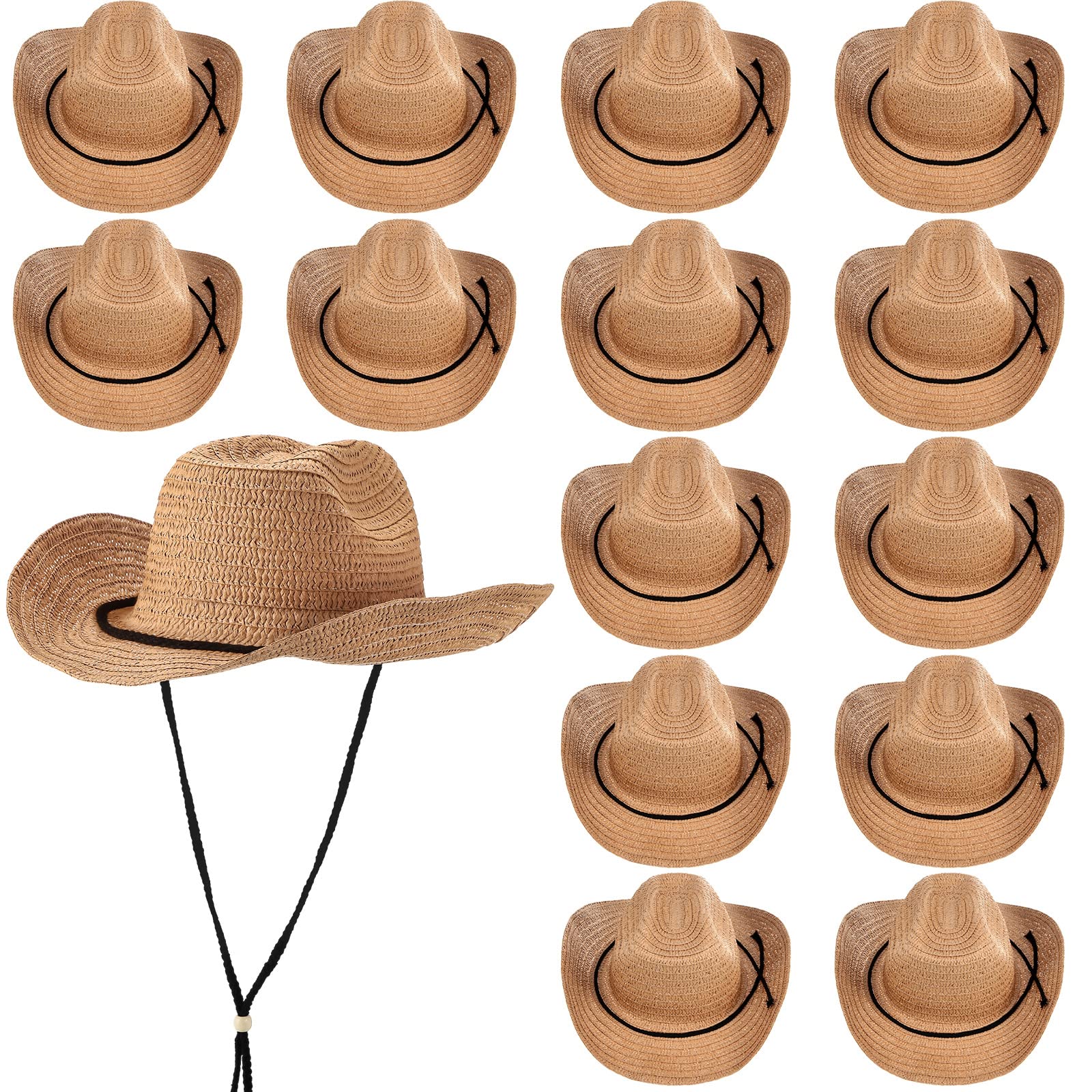 15 Pcs Straw Cowboy Hat Party Hat Panama Sun Hat Beach Hat for Travel Gardening Party Activities Horseback Riding Music Festival Hiking Mountain Climbing Brown