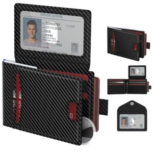 wallet for men with stealth pocket for airtag: leather wallet with 3 in 1 design, removable id window, rfid blocking, 17 card capacity, slim, carbon fiber, bill divider, front wallet with gift box