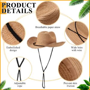 15 Pcs Straw Cowboy Hat Party Hat Panama Sun Hat Beach Hat for Travel Gardening Party Activities Horseback Riding Music Festival Hiking Mountain Climbing Brown