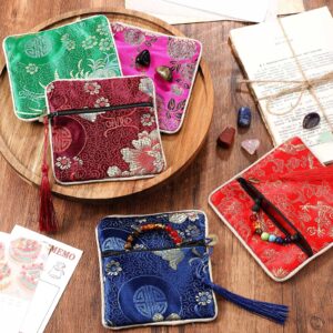 LEIFIDE 30 Pcs Jewelry Silk Purse Pouch Chinese Silk Brocade Coin Purse Zipper Jewelry Bag Gift Pouch with Tassel Small Chinese Embroidered Organizers Pocket for Women Girls Necklace Earring Bracelet