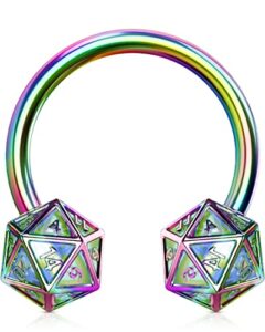 oufer 16g septum rings, 316l surgical steel septum piercing jewelry, icosahedron dice cartilage earrings, helix daith conch piercing jewelry for women and men