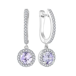 romieka earrings round birthstone dangle earrings 925 sterling silver with 14k white gold plated cut june birthstone alexandrite fine jewelry for women/girls gifts for her