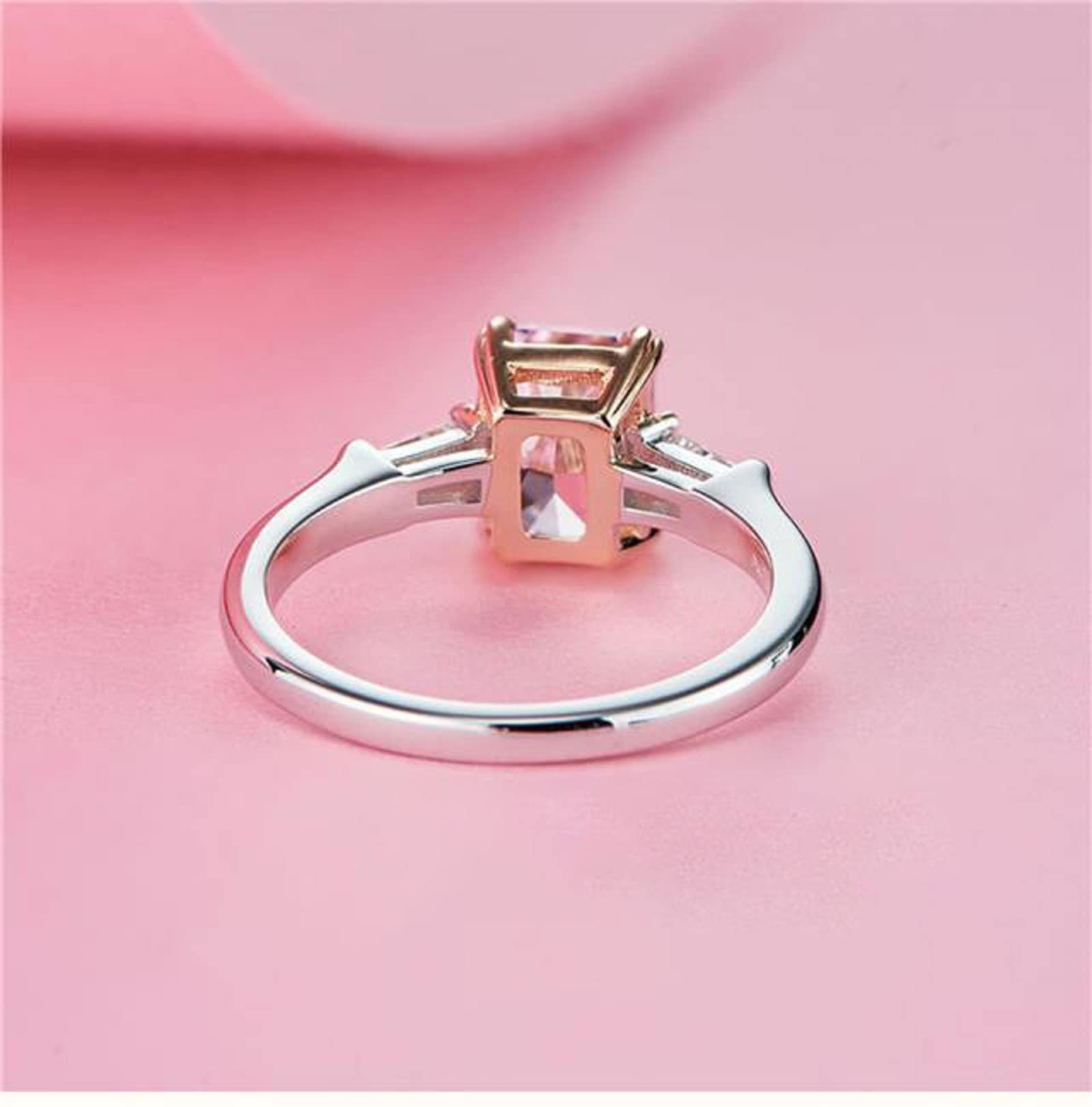 Htayekog 925 Sterling Silver Fashion Square Pink Diamond Zirconium Ring Personalized Promise Ring Women's 18K Gold Plated Sweet Temperament Square Diamond Ring Engagement Ring for Women (7)