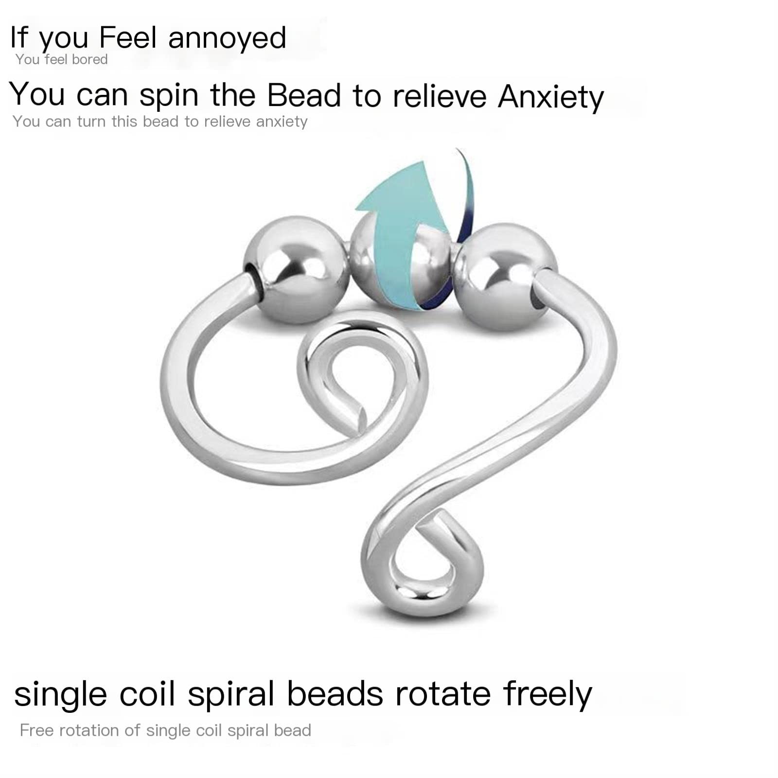 Female Anxiety Relief Ring, The Opening of The Rotary Cylindrical Ring can be Adjusted, and The Rotary Fashionable Men's and Women's Rings. (Adjustable) (Color : A, Size : 0.58inch)