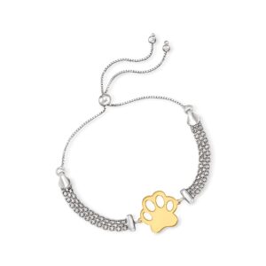 Ross-Simons Two-Tone Sterling Silver Paw Print Bismark-Link Bolo Bracelet