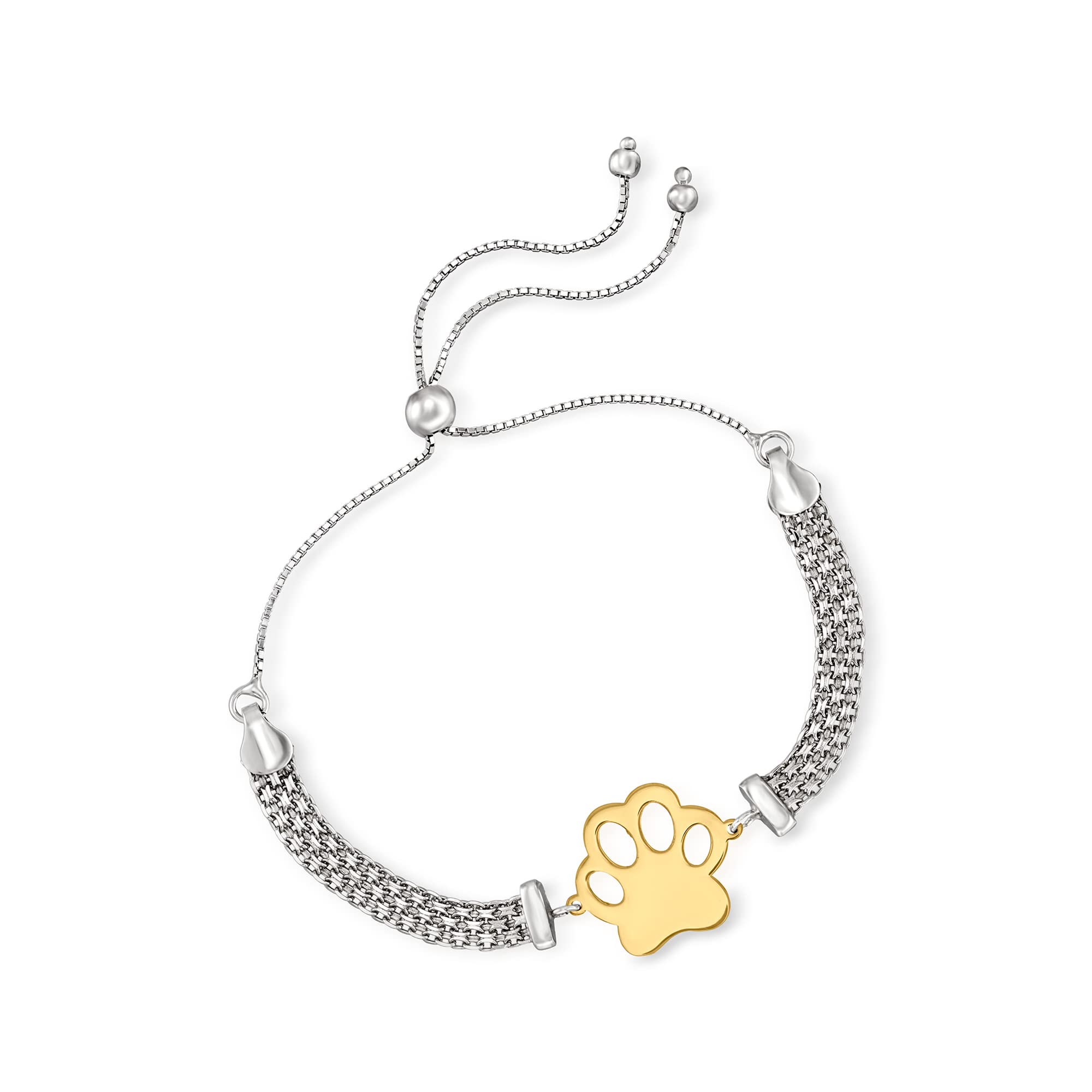 Ross-Simons Two-Tone Sterling Silver Paw Print Bismark-Link Bolo Bracelet