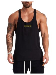 gorglitter men's letter graphic y-back muscle tank top scoop neck gym workout shirt black medium