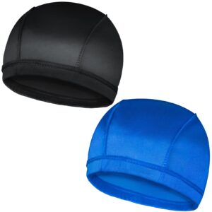 2pcs silky wave caps for men waves, good compression caps over durags for afro waves, large size caps suitable for big skull & adults braids, ideal gifts for farther's day (black+blue)